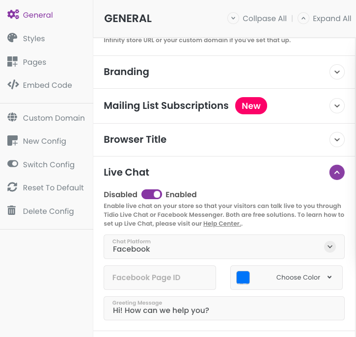 How to Configure Live Chat in your Infinity Store – Airbit